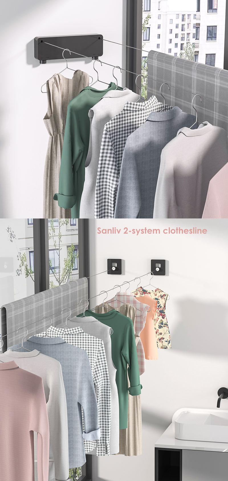 Indoor Retractable Clothesline | Sanliv Bathroom Accessories for Hotel ...